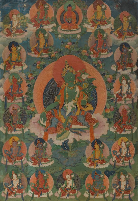 Bonhams : A THANGKA OF THE TWENTY-ONE TARAS TIBET, 18TH CENTURY