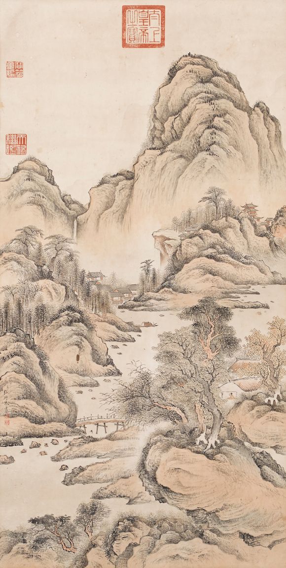 Bonhams : After Hong Wu (19th/20th century) Landscape with Scholar