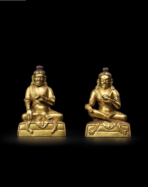 Bonhams : TWO GILT COPPER ALLOY FIGURES OF TILOPA AND NAROPA TIBET ...