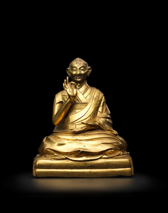 Bonhams : A GILT COPPER ALLOY FIGURE OF THE FIRST PANCHEN LAMA, LOBSANG ...