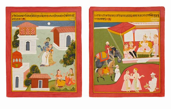 Bonhams : TWO FOLIOS FROM A BIHARI SATSAI SERIES MEWAR, CIRCA 1719