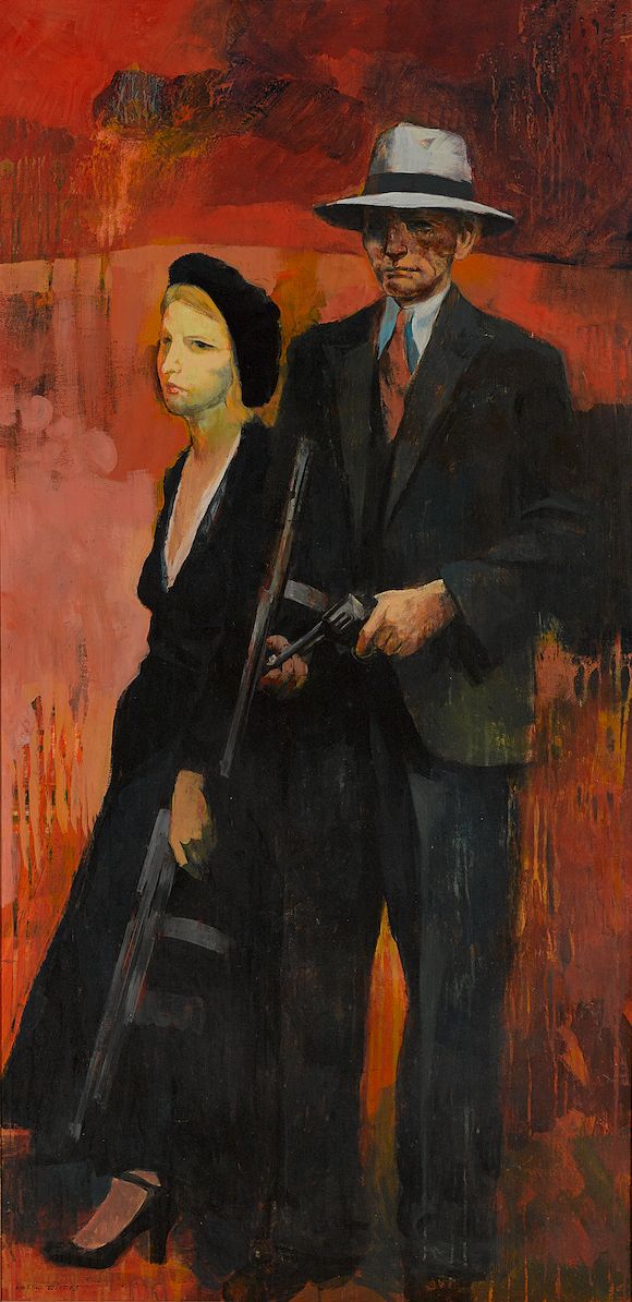 Bonhams : Harold Wood (British, 1918-2014) Bonnie and Clyde 60 x 30in ...