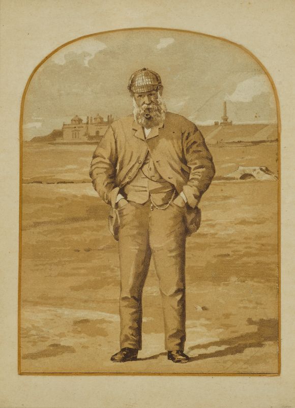 Bonhams : Artist Unknown Old Tom Morris standing by Swilcan Bridge