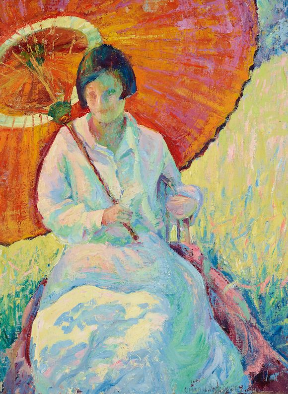 Bonhams : Omer Thomas Lassonde (1903-1980) Seated Woman with a Parasol ...