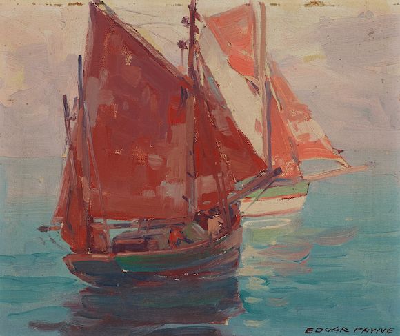 Bonhams : Edgar Payne (1883-1947) Outbound Fishing Boats 10 x 12in ...