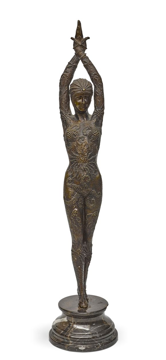 Bonhams : An Art Deco style metal-clad figure of a female dancer with ...