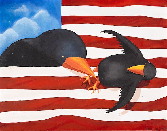 Bonhams : Maury Oren (American, born 1930) Birds and American flag 14 x ...