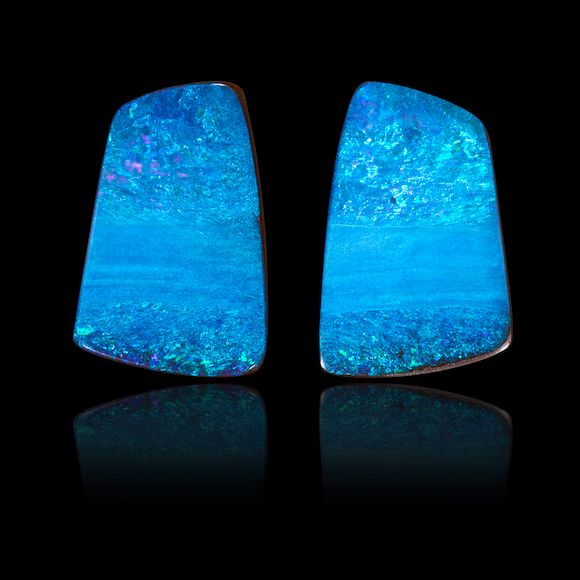 Bonhams : Boulder Opal Split with Blue and Green Fire
