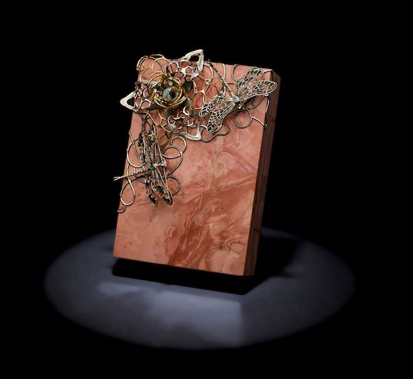 Bonhams : Pink Opal Box with Two Removable Brooches by Konstantin Libman