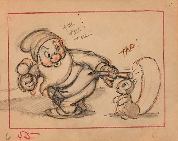 Bonhams : An early storyboard drawing of a dwarf from Snow White and ...