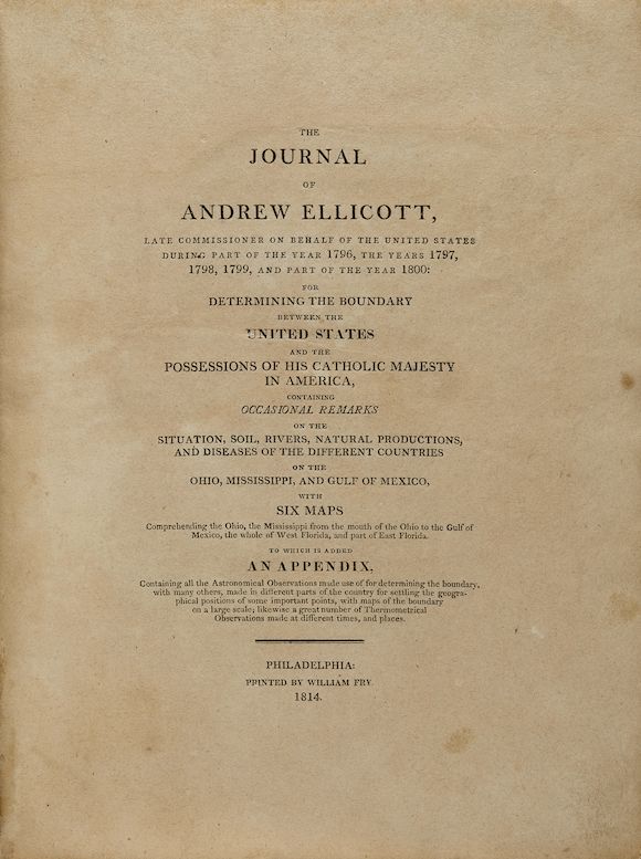 Bonhams : ELLICOTT, ANDREW. 1754-1820. The Journal of Andrew Ellicott ...