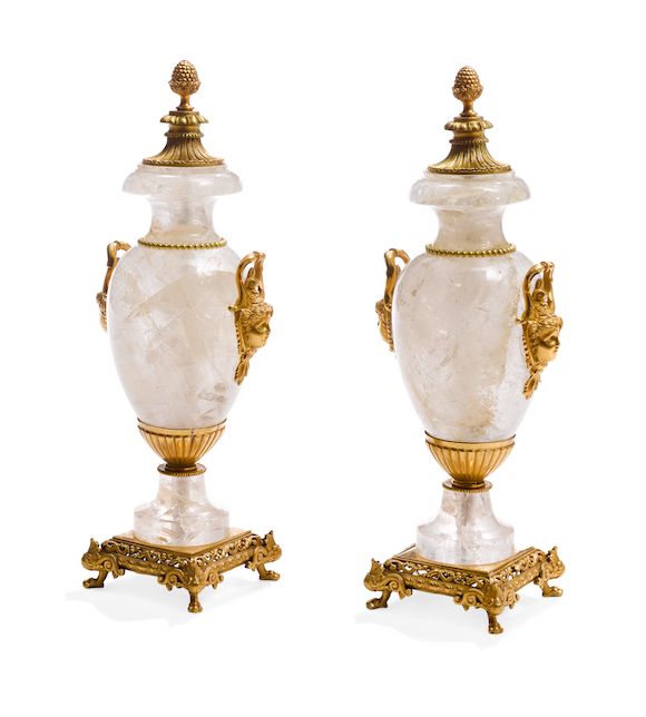 Bonhams : A pair of Neoclassical style gilt bronze mounted rock crystal ...