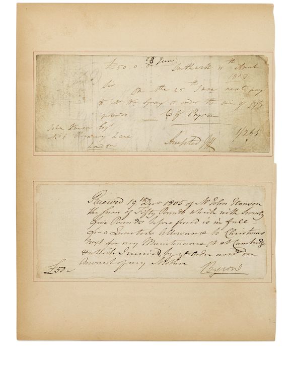 Bonhams : BYRON, GEORGE GORDON, LORD. 1788-1824. Autograph Document ...