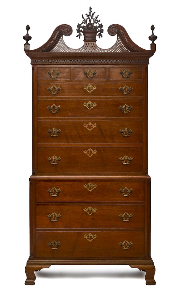 Bonhams : A Chippendale style carved walnut chest on chest in the ...