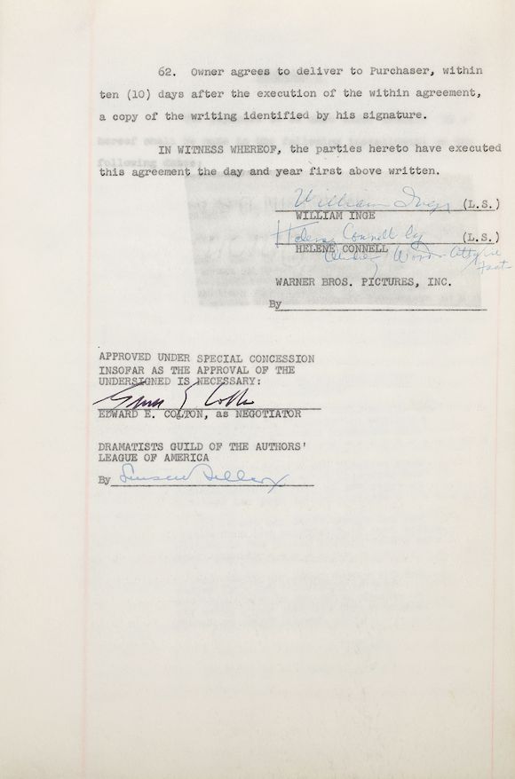 Bonhams : INGE, WILLIAM. 1913-1973. Document Signed ("William Inge ...