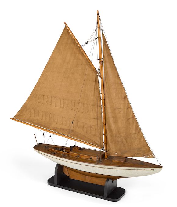Bonhams : A sloop rigged pond model 44 x 7-3/4 x 47-1/2 in., length x ...