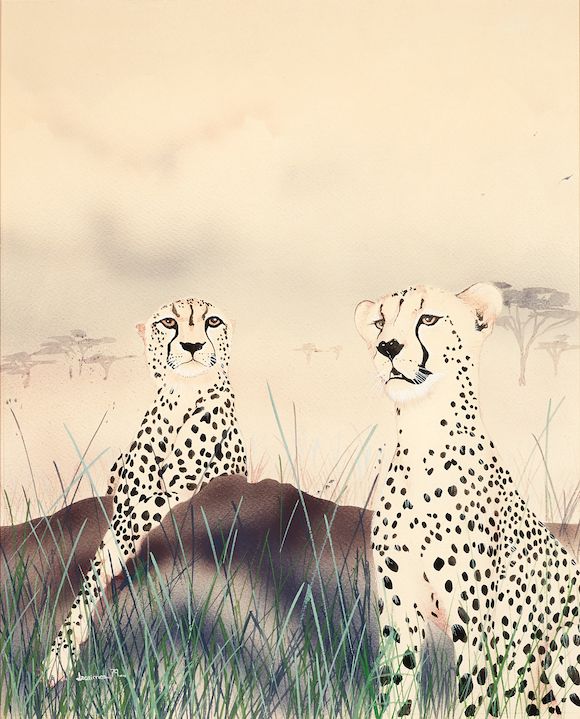 Bonhams : Lacaimes (French) Leopards (a pair of paintings) 10 x 13in ...