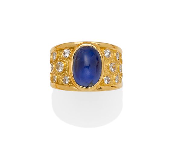 Bonhams : A star sapphire, diamond and 18k gold ring, Julius Cohen