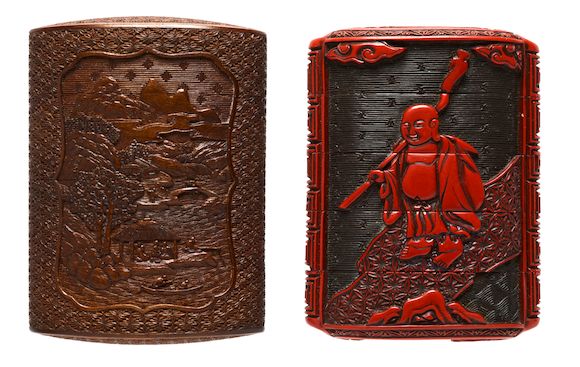 Bonhams : A three-case wood inro, a four-case red-lacquer inro and a ...