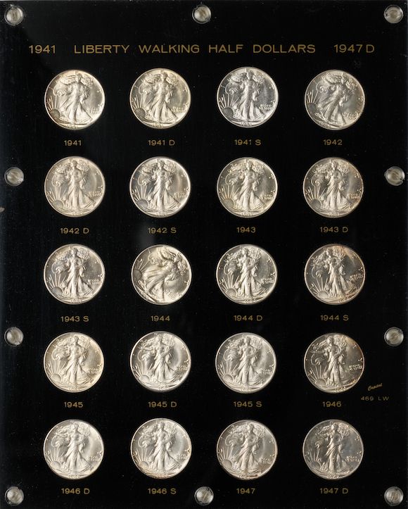 Bonhams : Walking Liberty Half Dollars, 1941-1947-D in Capital Plastics Holder