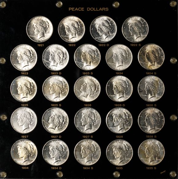 Bonhams : 1921-1935-S Peace Dollar Set in Capital Plastics Holder
