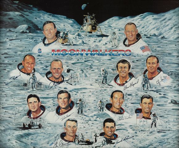 Bonhams : MOONWALKERS PRINT BY RON LEWIS, WITH SIGNATURES OF ELEVEN OF ...