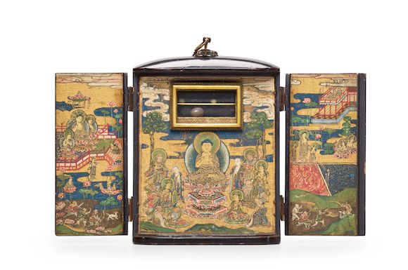 Bonhams : A black-lacquer double-sided zushi (portable Buddhist Shrine ...
