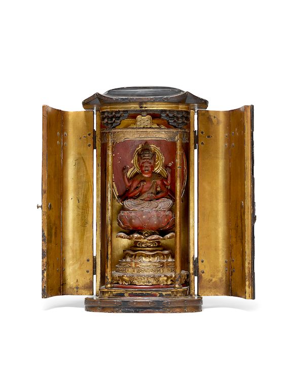 Bonhams : A large black-lacquer Zushi (portable Buddhist shrine) Edo ...