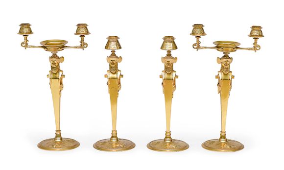 Bonhams : A pair of French gilt bronze candelabra in the Greek Revival ...