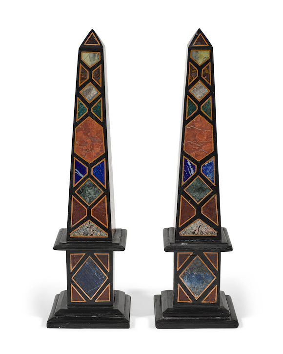 Bonhams : A pair of Neoclassical style specimen marble obelisks