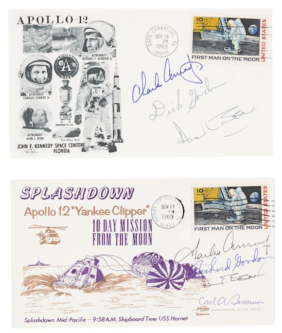 Bonhams : APOLLO 12 LAUNCH and SPLASHDOWN POSTAL ENVELOPES