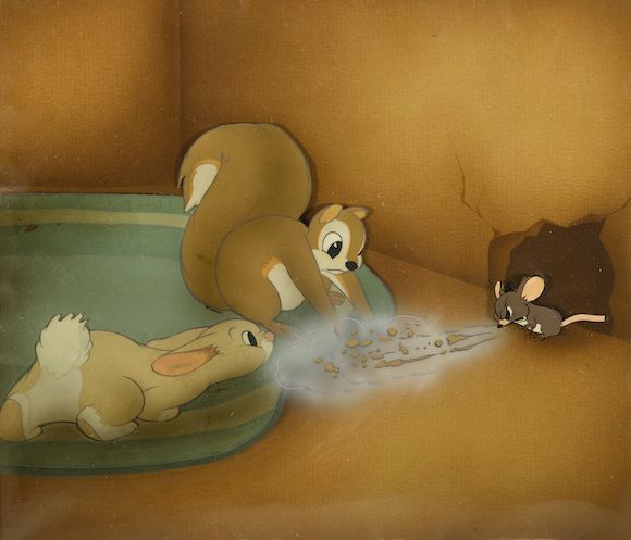 Bonhams : A celluloid of a squirrel, rabbit, and mouse from Snow White ...