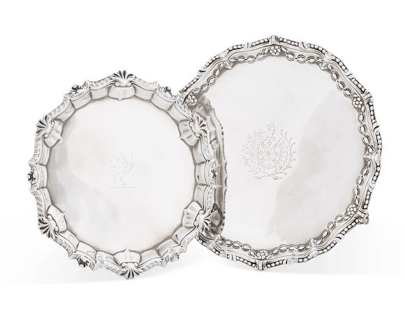 Bonhams : Two George III sterling silver footed waiters one by Ebenezer ...