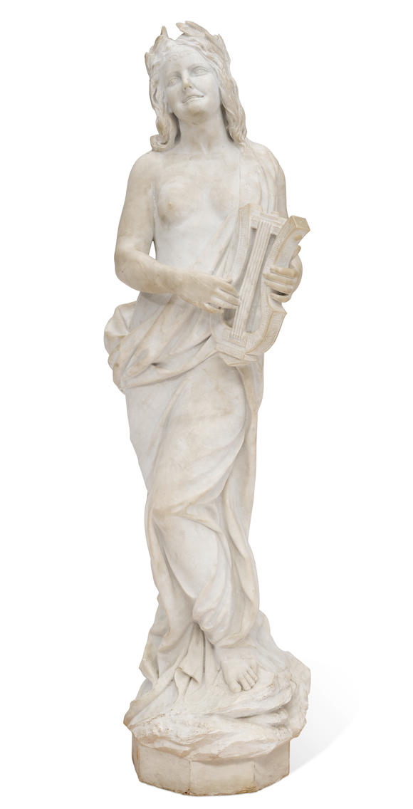 Bonhams A Continental Carved Marble Figure Of A Maiden Playing A Lyre