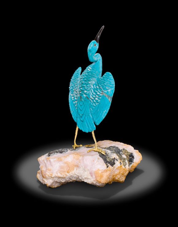 Bonhams : Turquoise Carving of a Crane