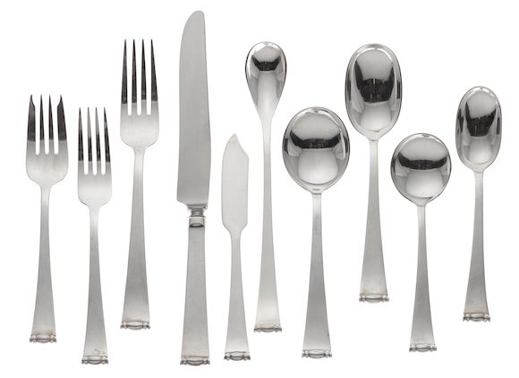 Bonhams : An American sterling silver Modernist part flatware service ...