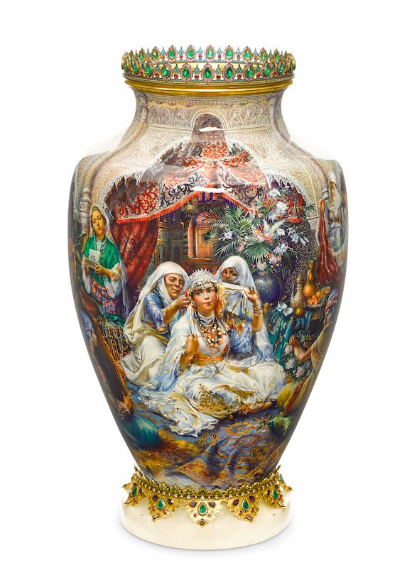 Bonhams : An impressive Orientalist painted porcelain, gilt metal and ...