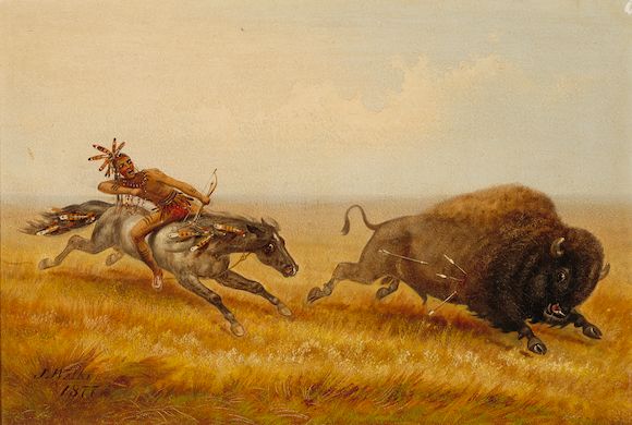 Bonhams : James Walker (1819-1889) Buffalo hunt 13 x 18 1/2in overall ...