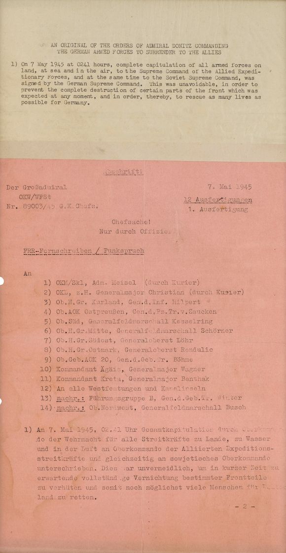Bonhams : The German Surrender: Radio announcement from Doenitz to 14 ...