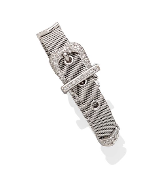 Bonhams : A diamond and 18k white gold buckle bracelet