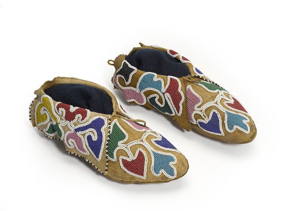 Bonhams : A pair of Otoe beaded moccasins