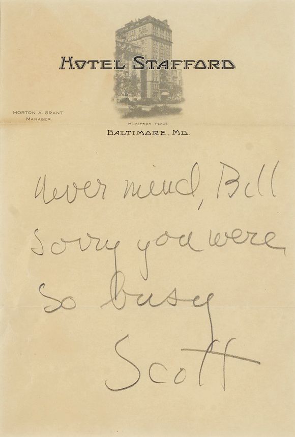 Bonhams : FITZGERALD, F. SCOTT. 1896-1940. Autograph Note Signed (Scott ...