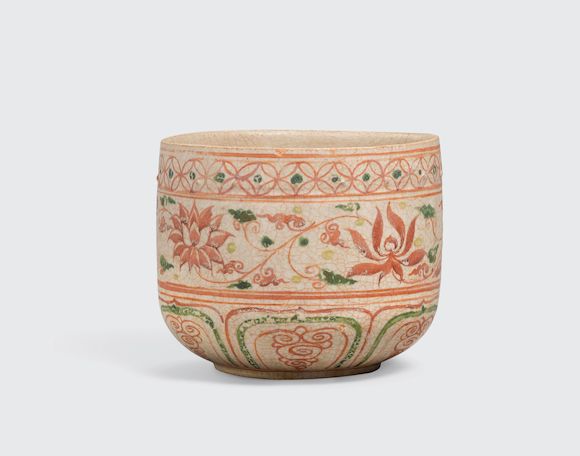 Bonhams : A glazed beaker with raised relief and polychrome enamel ...
