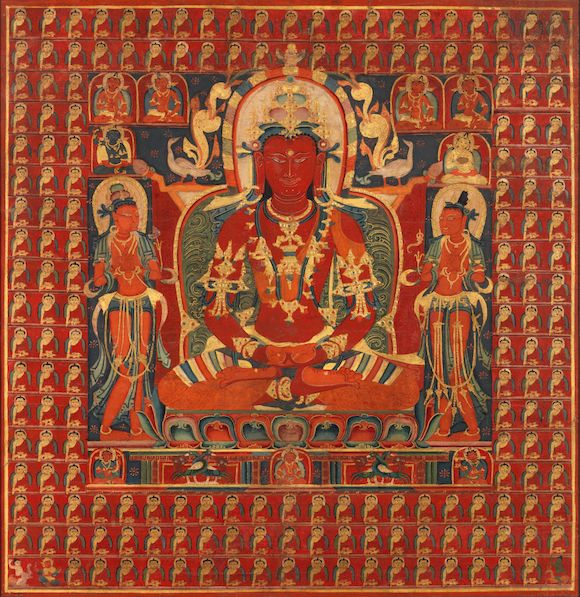 Bonhams : A THANGKA OF AMITAYUS CENTRAL TIBET, 14TH CENTURY