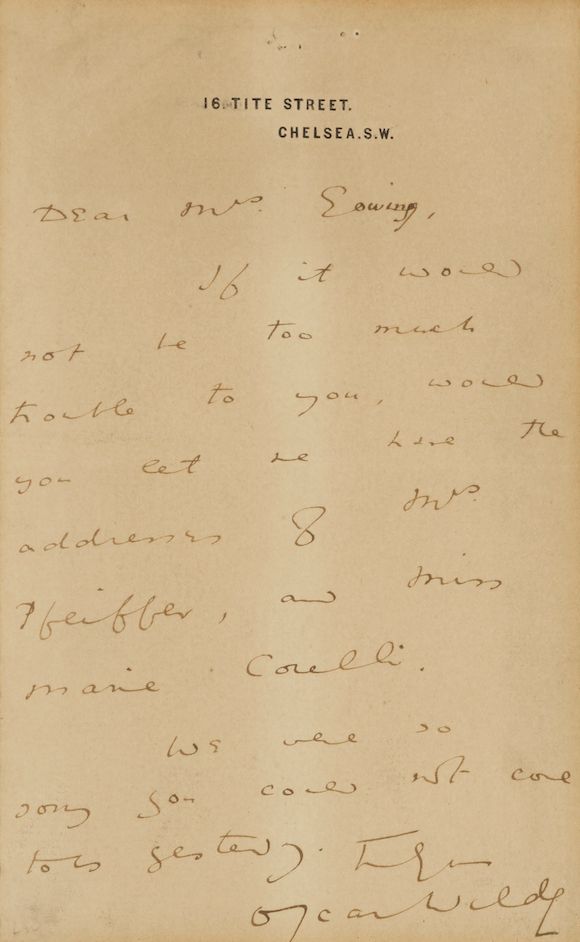 Bonhams : WILDE, OSCAR. 1854-1900. Autograph Letter Signed ("Oscar ...