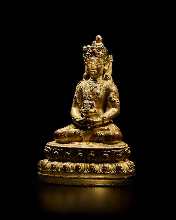 Bonhams : A GILT COPPER ALLOY FIGURE OF AMITAYUS TIBET, CIRCA 14TH CENTURY