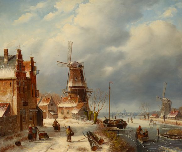 Bonhams : Wouter Janssen (Dutch, born 1946) A winter scene with a ...