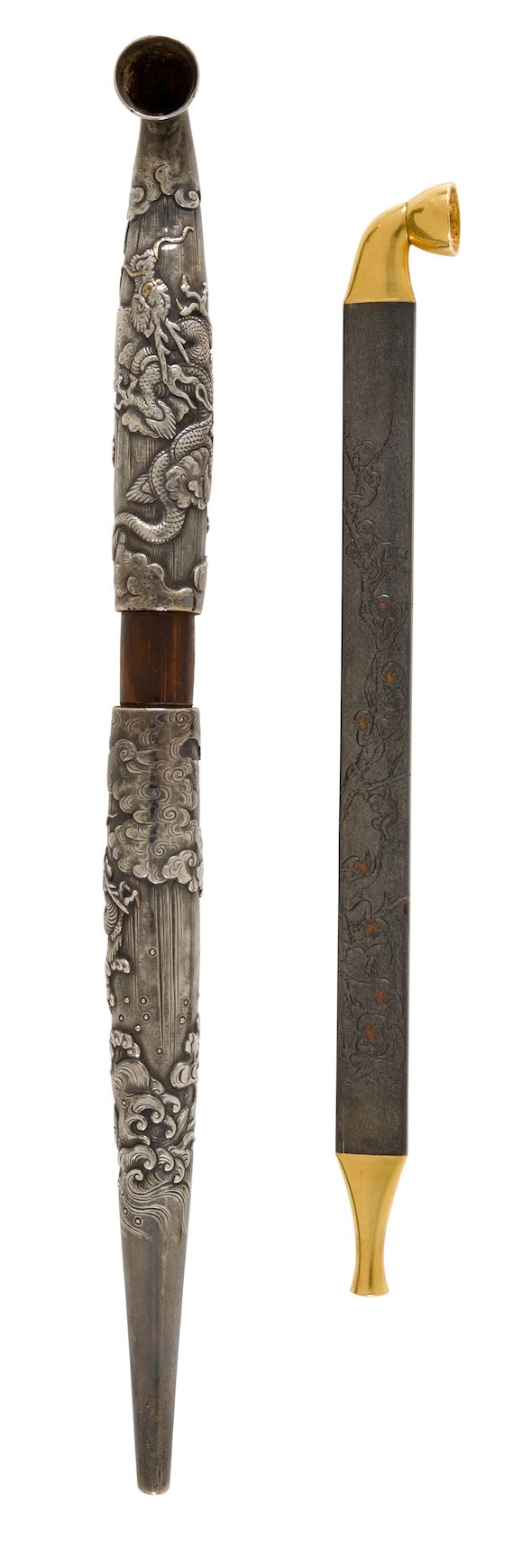 Bonhams : A silver and bamboo kiseru (pipe) and a shibuichi kiseru ...