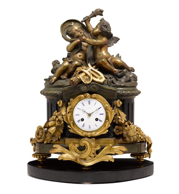 Bonhams : A French gilt and patinated bronze and black slate mantel ...