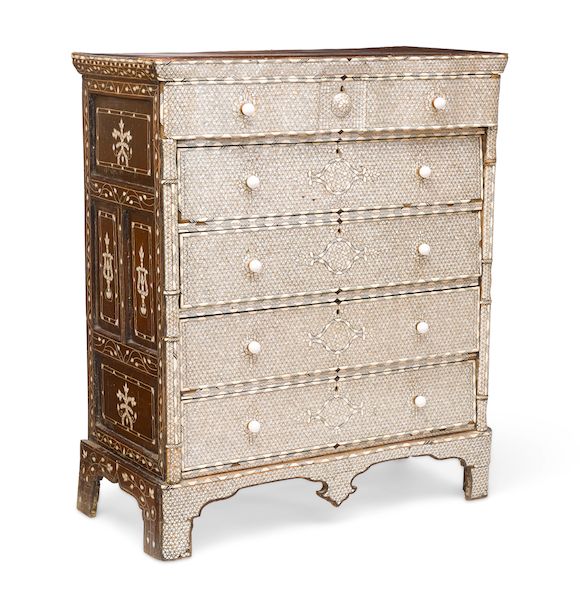 Bonhams : A Levantine shell and bone and inlaid chest late 19th century